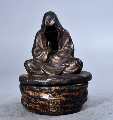 Antique Faceless Buddha Incense Burner - 6.7"x4.3" Heavy Cast Bronze ...