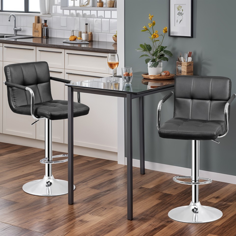 Set of 2/4 Bar Stools Swivel Adjustable Bar Chairs PU Leather w ...