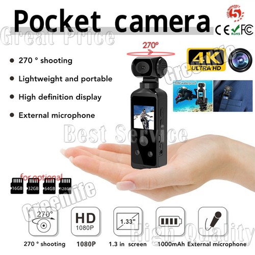 Pocket Action Camera, 16MP 4K 30FPS WiFi Handheld Camcorder, Anti ...