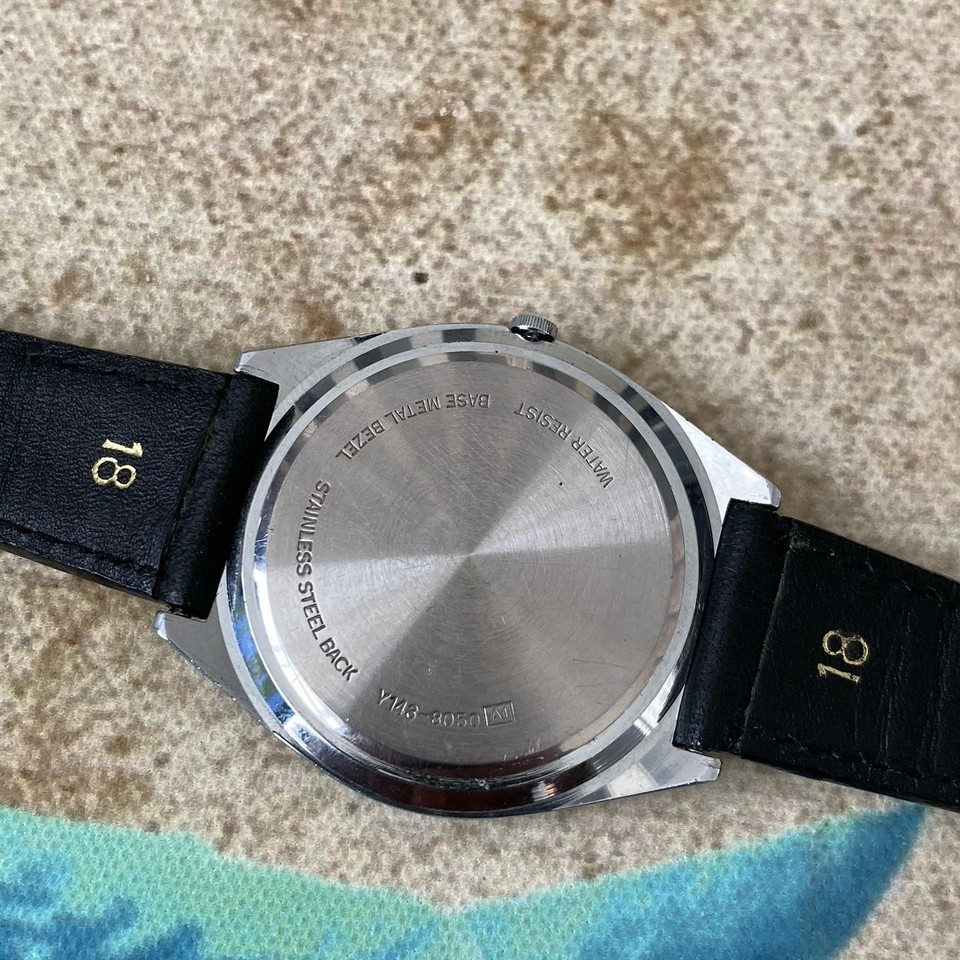 Lorus Watch Seiko Mens Vintage Y143 Silver Dial Twin Date Leather 36mm ...
