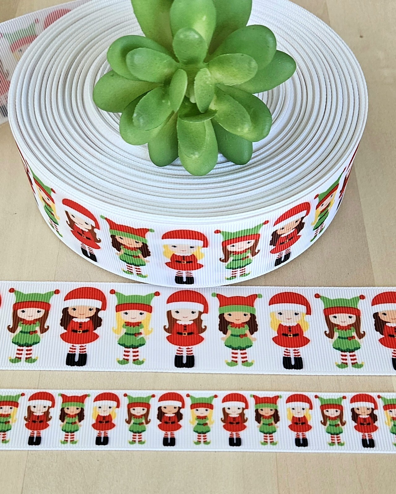 7/8 & 1.5" (1 YD) Christmas Elves Grosgrain Ribbon LIttle Girls Santa's ...