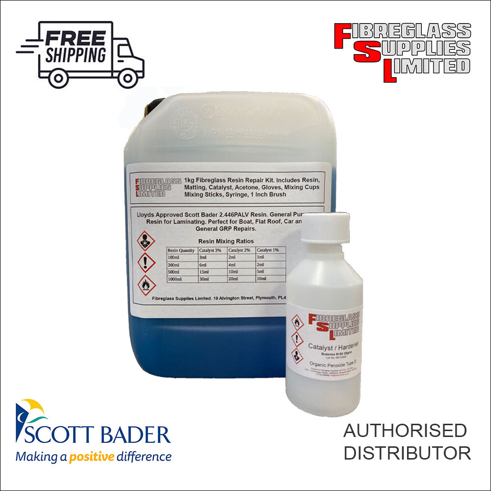 Fibreglass Repair Kit 1kg Resin + Acetone. 10 Sq Ft of Glass - Lloyds ...