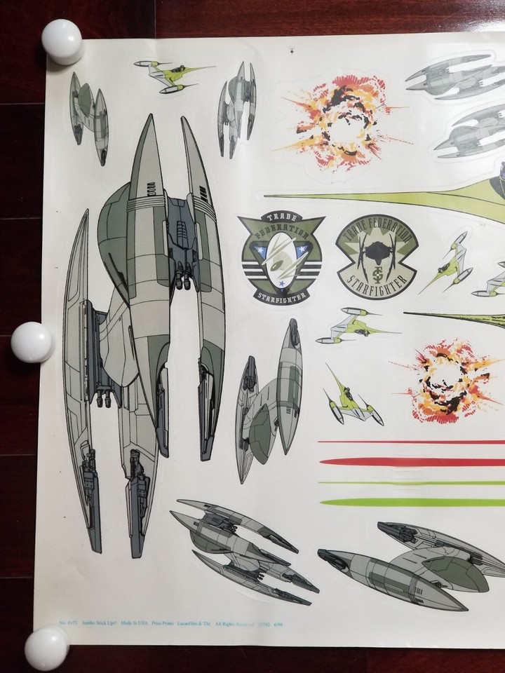 Star Wars Episode I Jumbo Stick-Ups Stickers 18x40 Sheet Starfighters ...