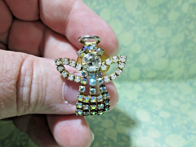 VTG Lapel Pin Angel Dangling AB Crystal Rhinestones / Opaque Opalescent ...