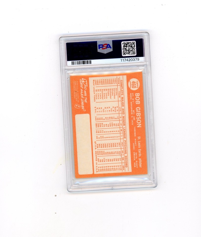 1964 Topps #460 Bob Gibson PSA 6 with Auto PSA/DNA 10 Beautiful Card ...