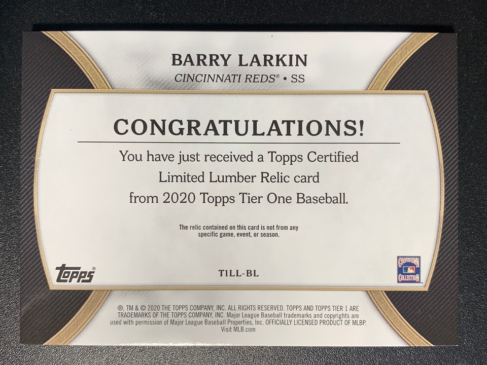 2020 Topps Tier One Talent Limited Lumber #T1TA-BL Barry Larkin 1/1 Bat ...