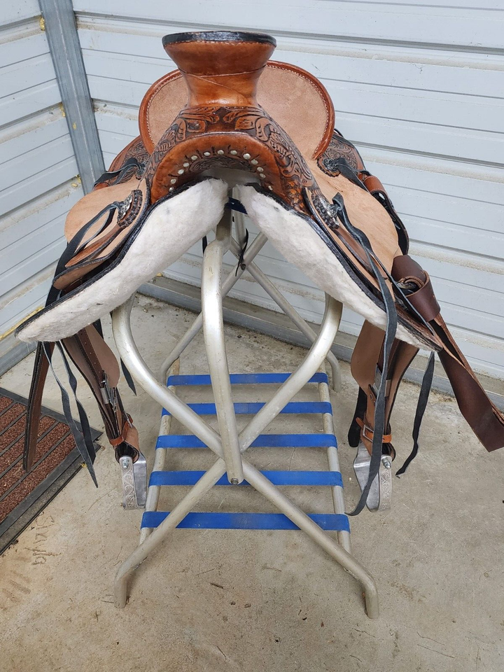 New 16" Wade Tree Hard Tail Roping Saddle with Roughout seat and Tooled ...