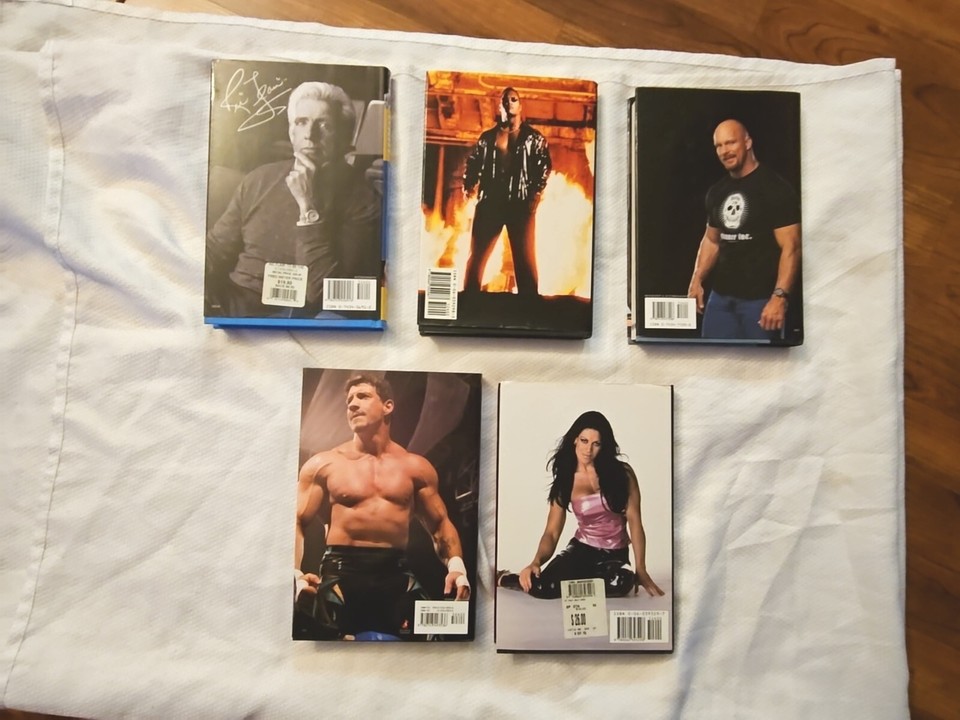WWF Lot of 5 Hardcover Wrestling Books Rock Stone Cold Ric Flair Chyna ...