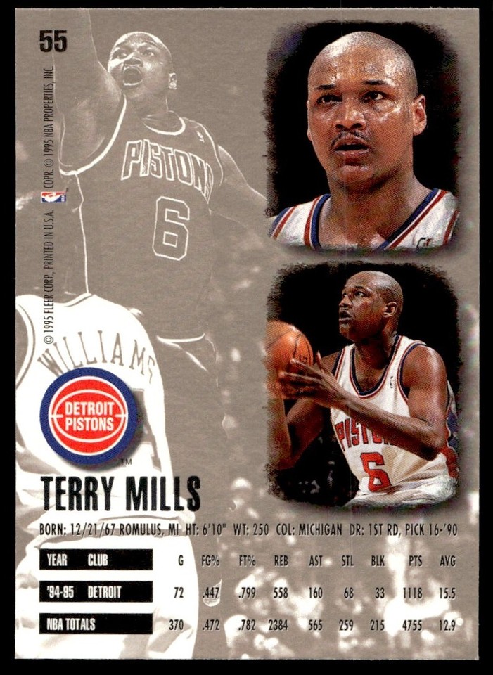 1995-96 Ultra Terry Mills Detroit Pistons #55 | eBay