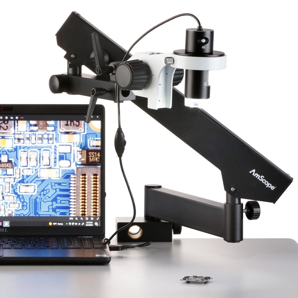 AmScope 10X-280X 8.3MP Handheld USB LED Microscope + Articulating Arm w ...