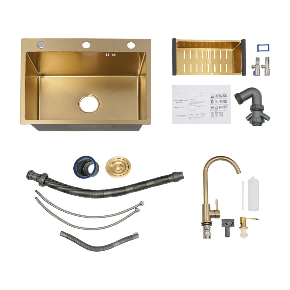 Gold Kitchen Sink Single Bowl Kitchen Sink Rectangular Sink with ...