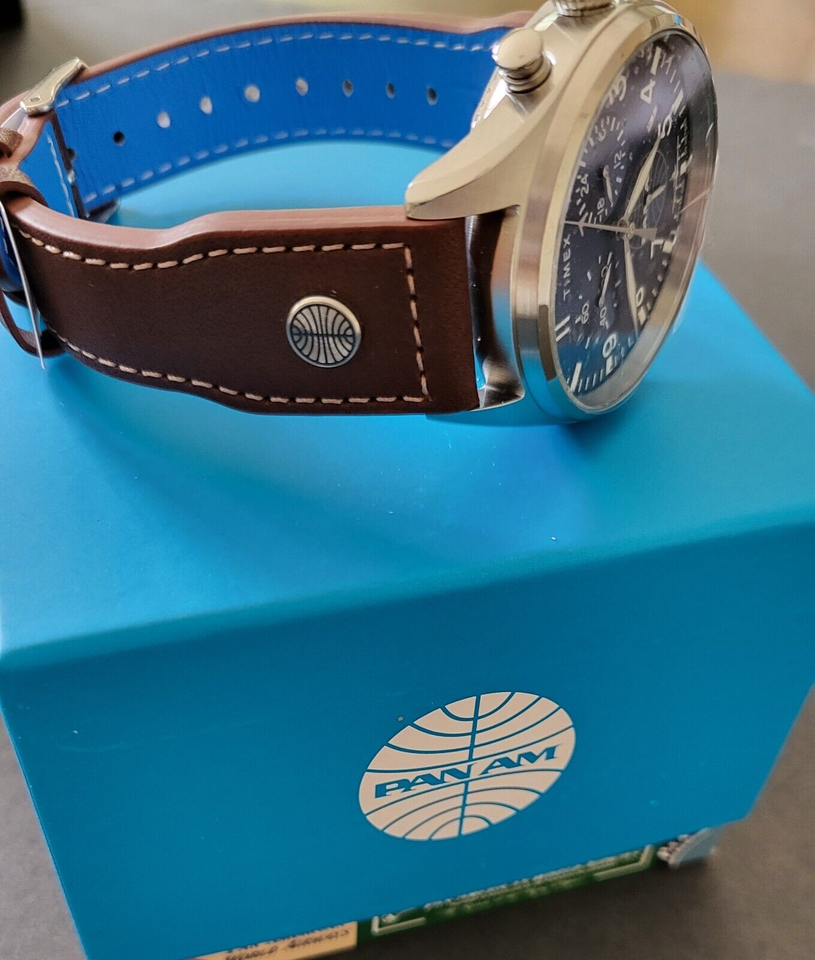 Timex X Pan Am Chronograph 42mm Brown Leather Blue Dial TWG030000 ...