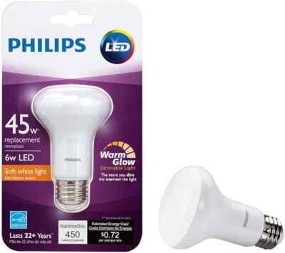 Philips 45W Equiv Soft White R20 Dimmable W/Warm Glow Light Effect LED ...
