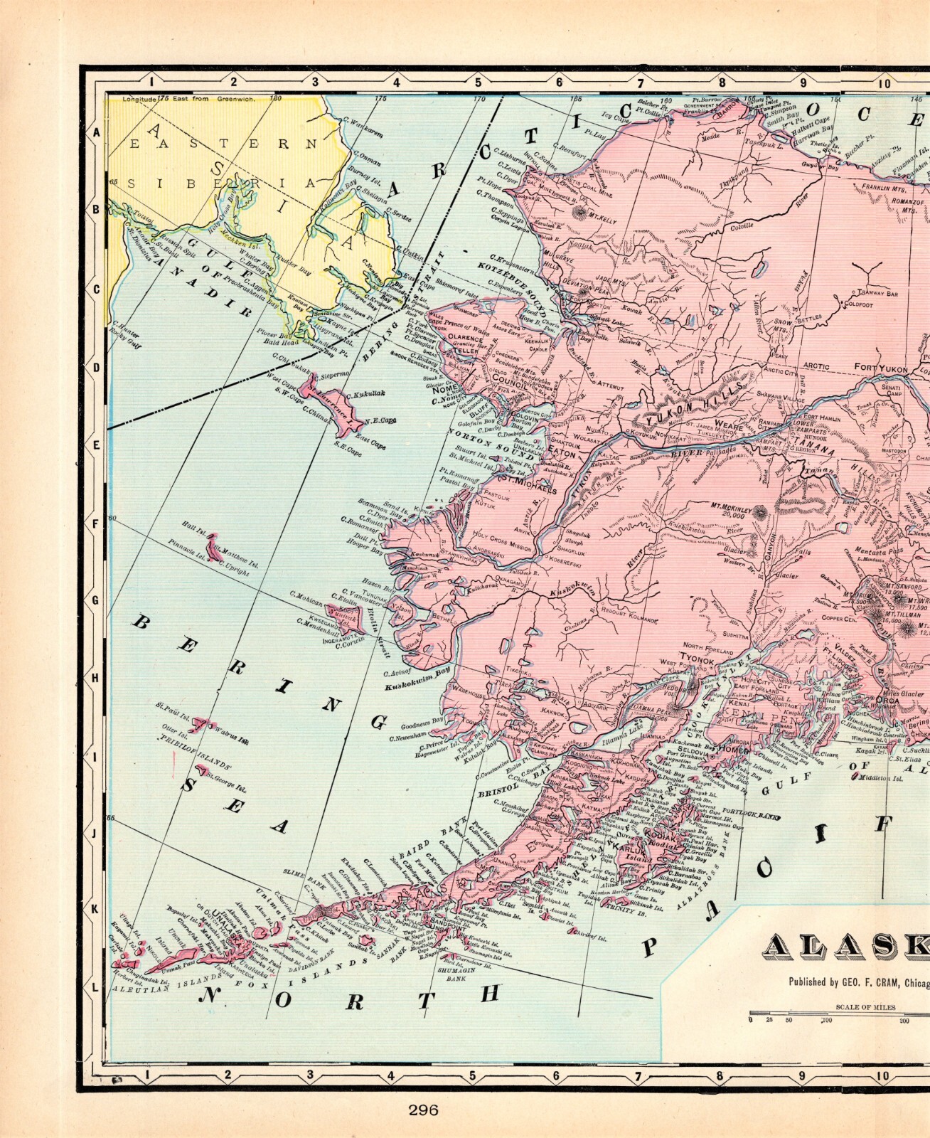 1900 Antique ALASKA MAP George Cram Atlas Map of Alaska Gallery Wall ...