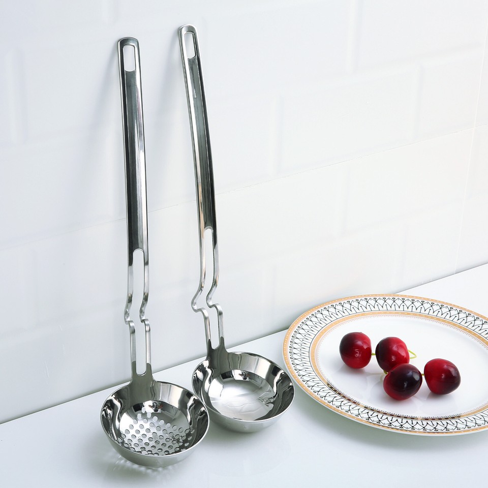 2 Piece Ladle Skimmer Cooking Utensil Set Stainless Steel Kitchen ...