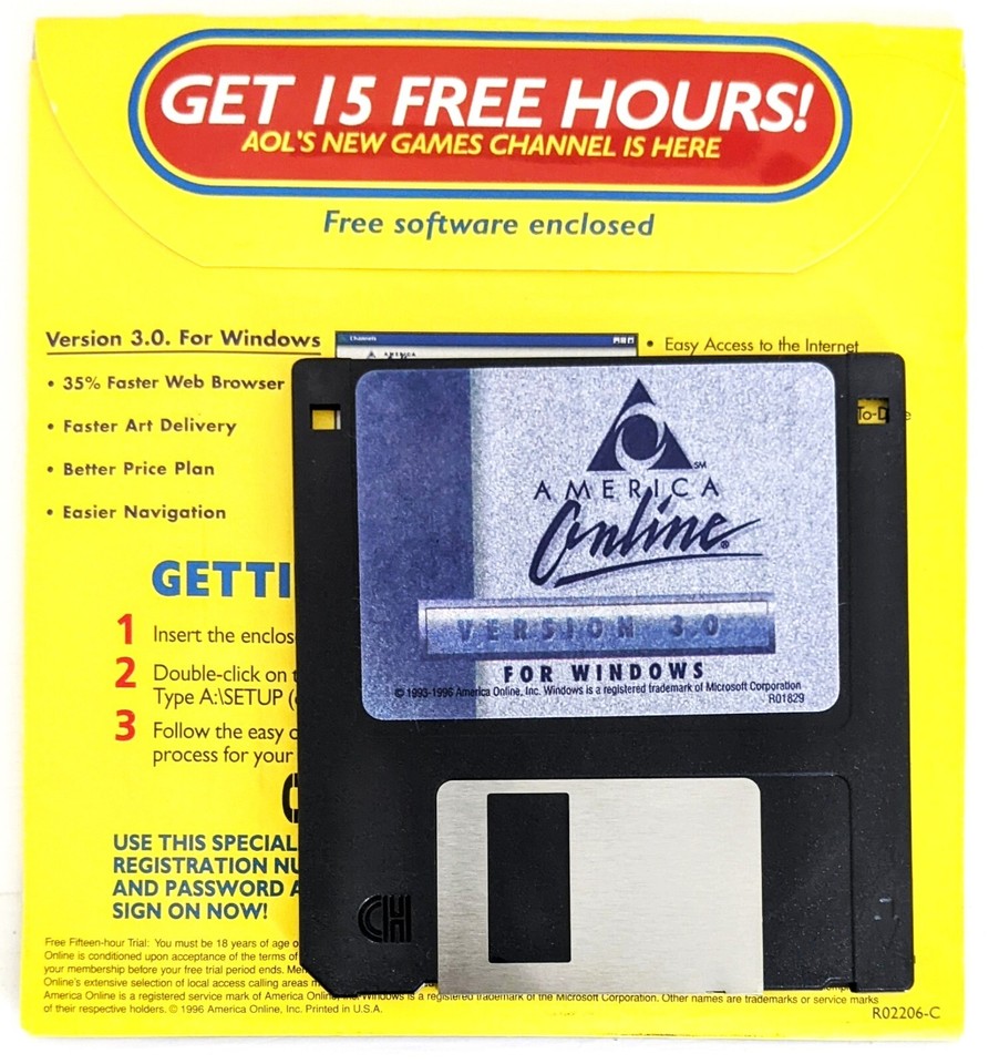 DESKTOP ICONS America Online Collectible / Install Disc, Vintage AOL 3. ...