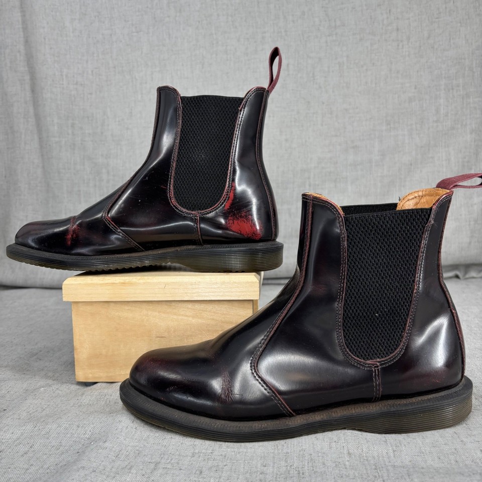Dr Martens Flora Chelsea Boots Cherry Red Leather Elastic Side Pull On ...