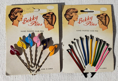 Vintage Retro Colorful Hand Painted Hair Bobby Pins 2 cards 18 pins ...