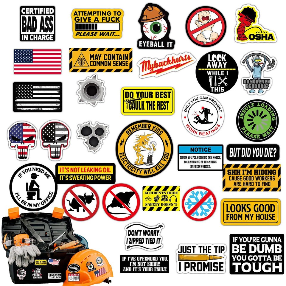 150pcs Funny Hard Hat Stickers Construction Electrician Helmet Tool Box ...