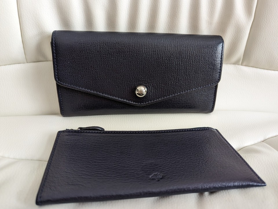 Mulberry Navy Blue Leather Envelope Long Wallet Evening Removable Coin ...