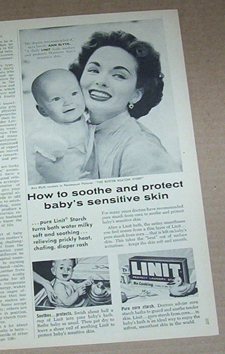 1956 print ad - ANN BLYTH baby bath family Linit laundry starch Old ...