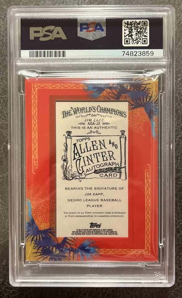 2010 TOPPS A & G Jim Zapp FRAMED AUTO RELIC NEGRO LEAGUE AGA-JZ PSA 9 ...