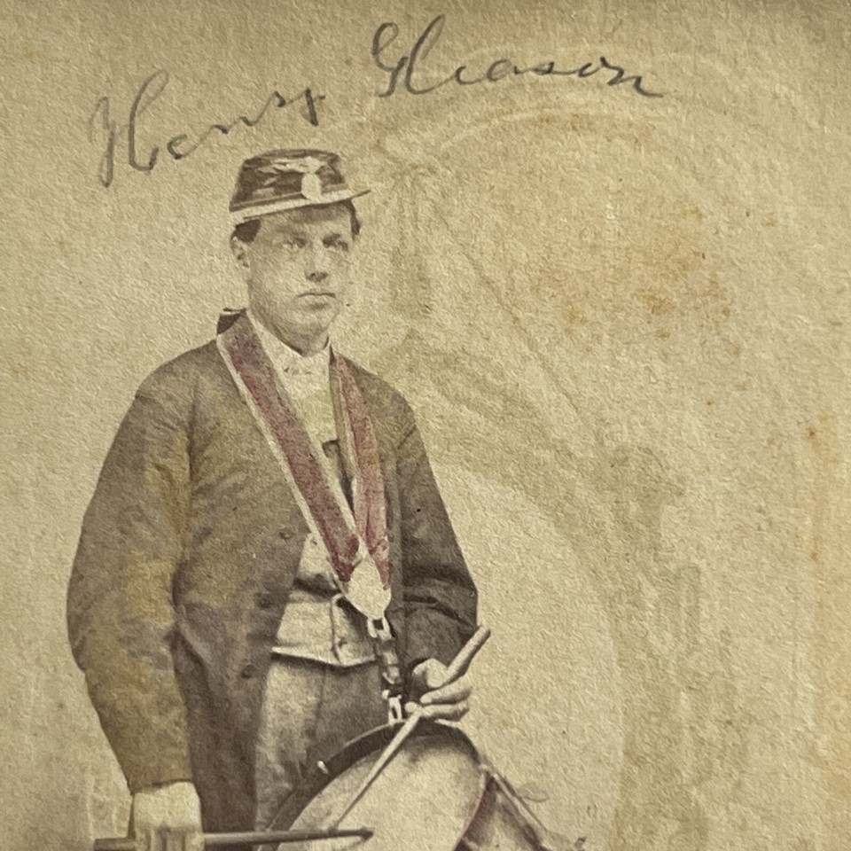 Antique CDV Photograph Man Playing Tenor Drum ID Henry Gleason Military ...