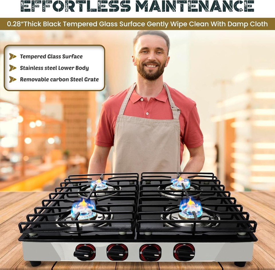 Gas Stove Top -25" - 4 Burner With Hose & Regulator to Connect propane ...