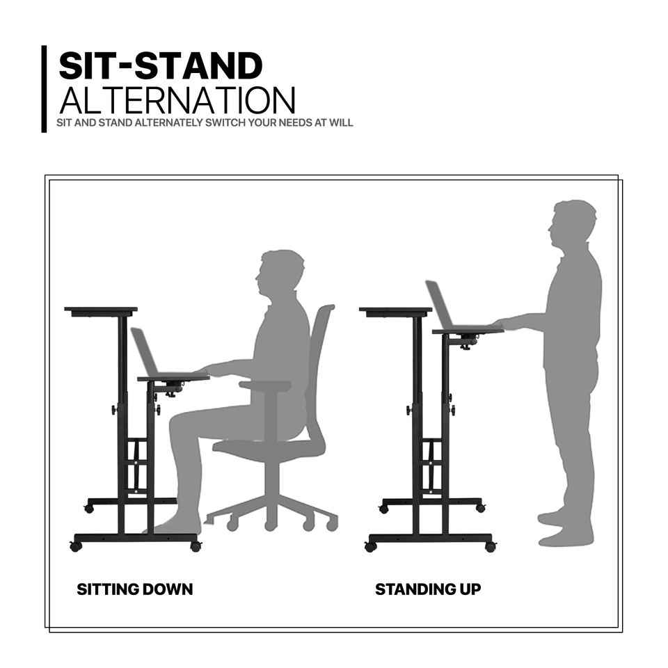 Rolling Laptop Desk Adjustable Height Computer Table Stand up Office ...