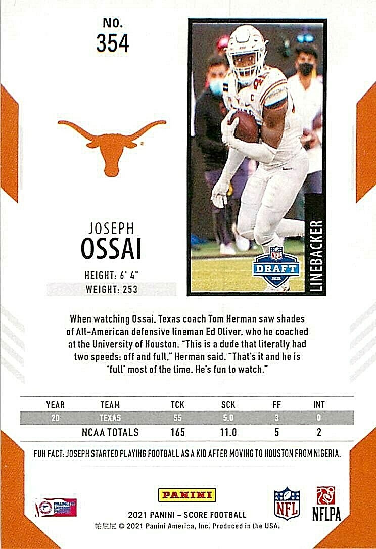 2021 Score #354 Joseph Ossai TEXAS RC | eBay