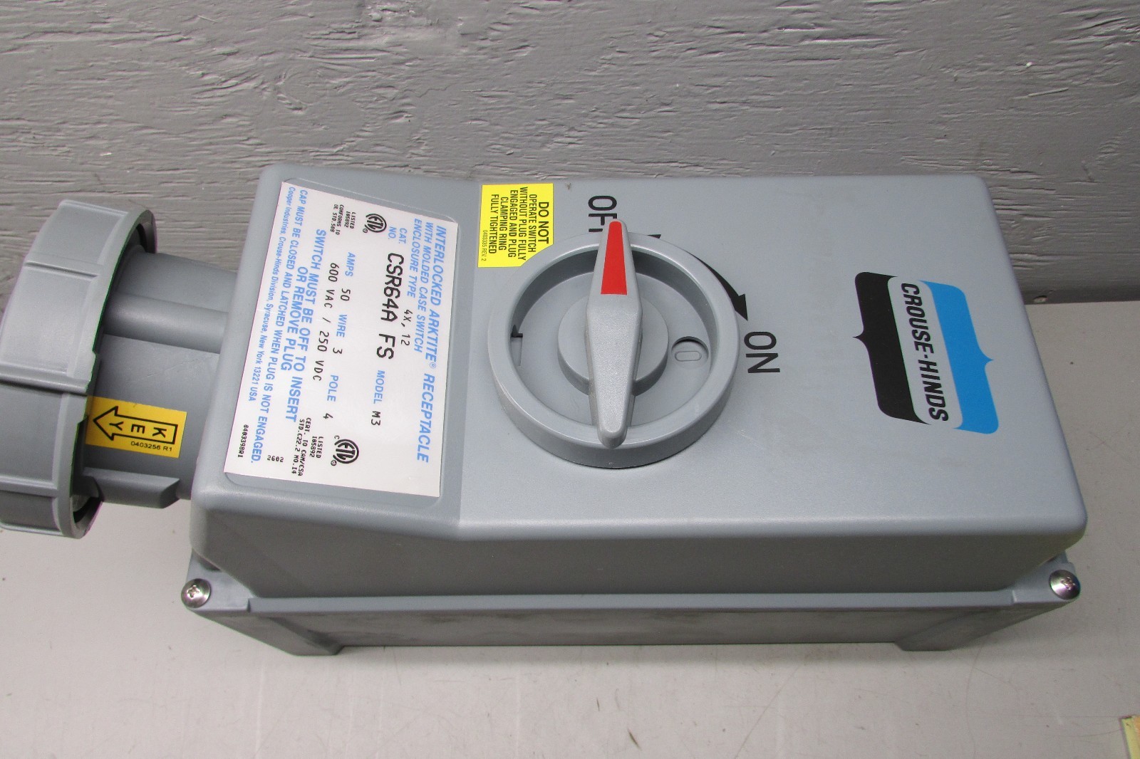 Crouse Hinds CSR64A FS Model M3 Interlock Arktite Receptacle W/ Switch ...