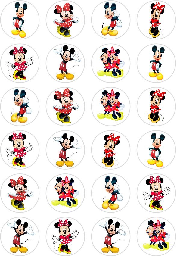24 Mickey and Minnie Mouse Premium Cupcake Cake Toppers Edible Rice ...