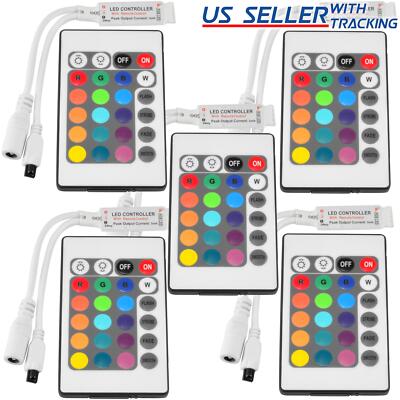 (5-pack) Inline IR Controller with 24 Key Remote for 12V RGB LED Strip ...