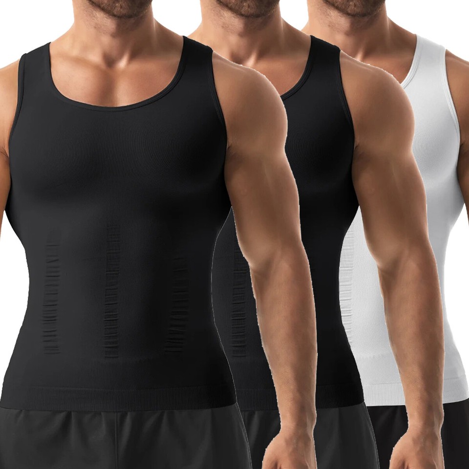 3 PACK Body Shaper Top Tank for Men Chest Compression Shirt Slim ...