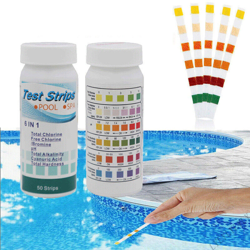50pcs 3/6IN1 Chlorine Dip Test Strips Hot Tub SPA Swimming Pool PH ...