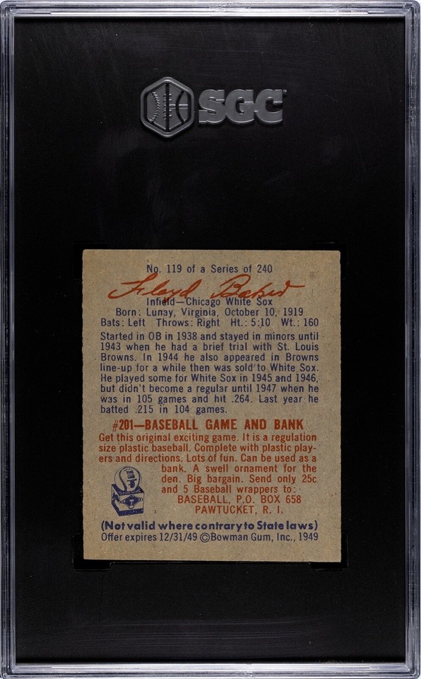 1949 Bowman #119 Floyd Baker - SGC 5 - EX - JUST GRADED Chicago White ...