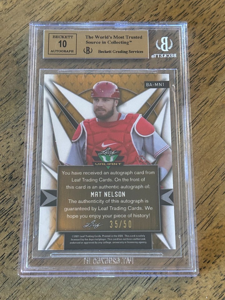 Mat Nelson 2021 Leaf Valiant Purple Rookie XRC Auto /50 #BA-MN1 BGS 9.5 ...