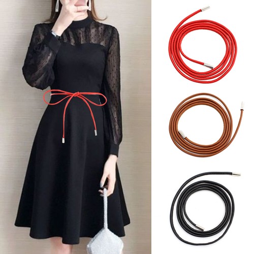Long Waist Rope Dresses String Waistband PU Leather Slim Belt Simple ...