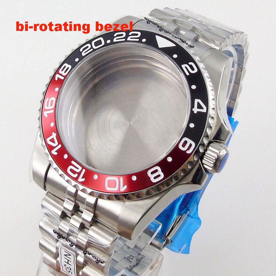 40MM Red Blue Black GMT bidirectional bezel Watch Case Fit NH34 NH35 ...
