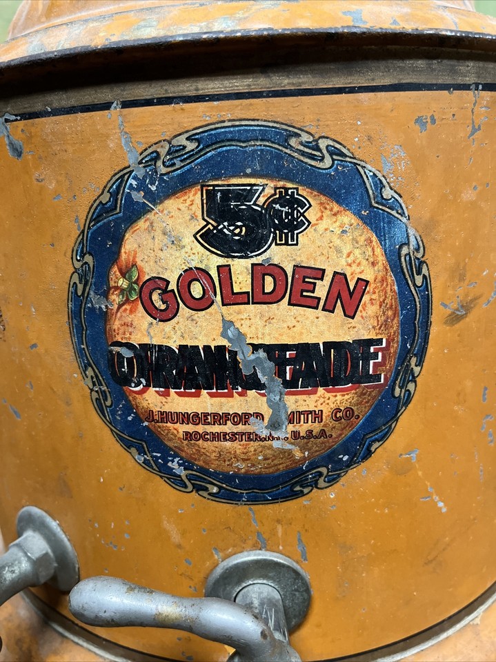 VINTAGE C. 1902 GOLDEN ORANGEADE SODA DISPENSER SIGN COKE 7UP PEPSI ...
