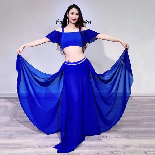 New Women Belly Dance Suit Sling Top Off Shoulder+Split Skirt Dancing ...
