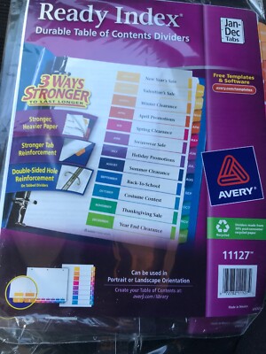 AVERY 11127 Ready Index Table of Contents Tabs MONTHLY Dividers JAN to ...