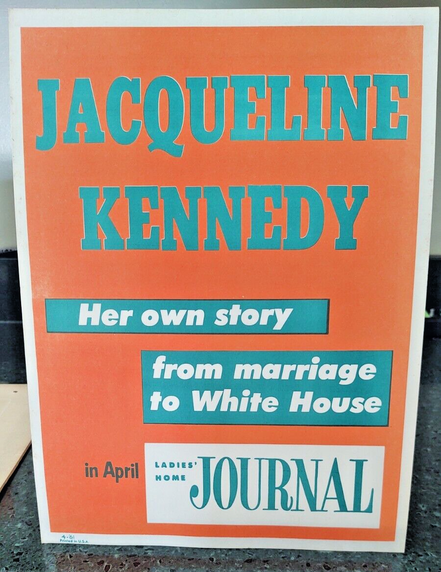 Vintage 1961 Newsstand Sign , Jacqueline Kennedy Jackie ladies Home ...