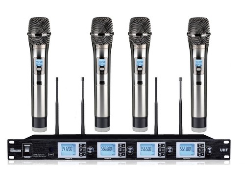 4 Wireless Microphone System UHF Cordless Handheld Mike 4 Mic Wireless ...