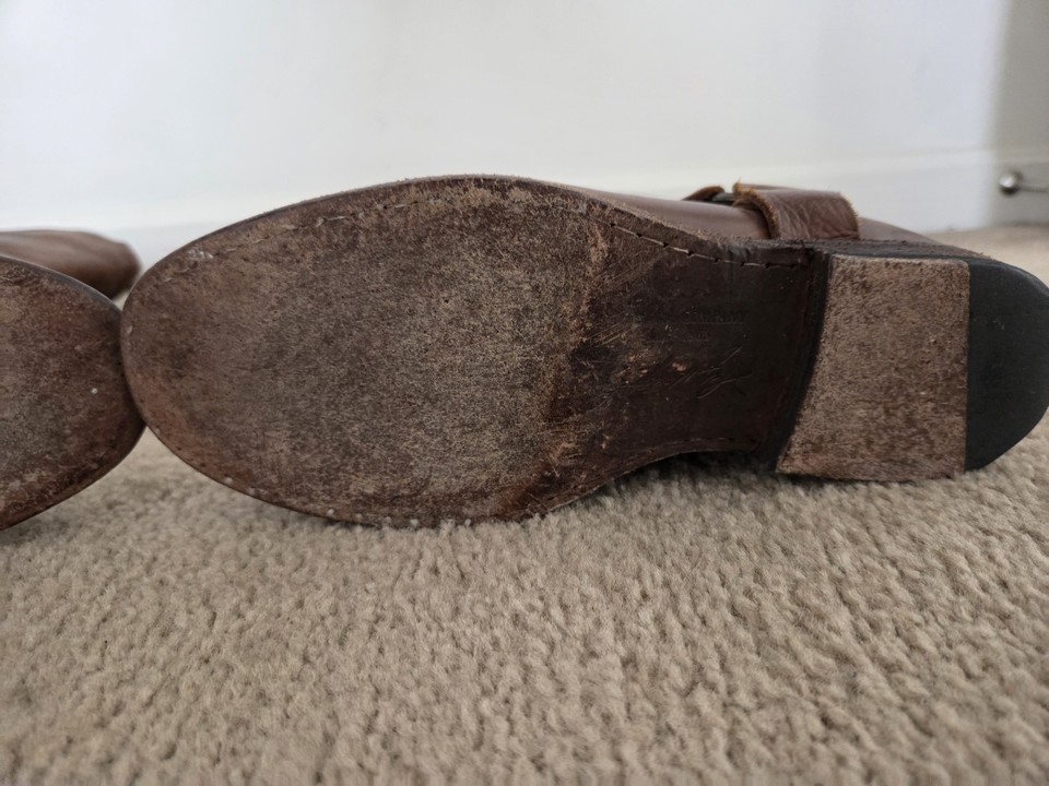 Frye Kellie Harness Brown Leather Knee High Riding Boots Harness Buckle ...