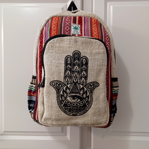 Himalayan HEMP Backpack 'Hamsa Hand' Print. Hand-made. 100% Natural ...
