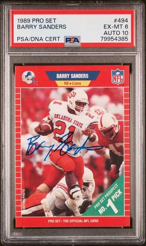 1989 Pro Set Barry Sanders Signed Rookie Card RC PSA 6 Auto 10 #494 ...