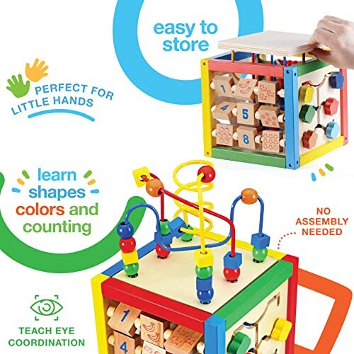 Childrens Learning Toys Wooden Activity Cube Bead Maze tacking Cup Baby ...