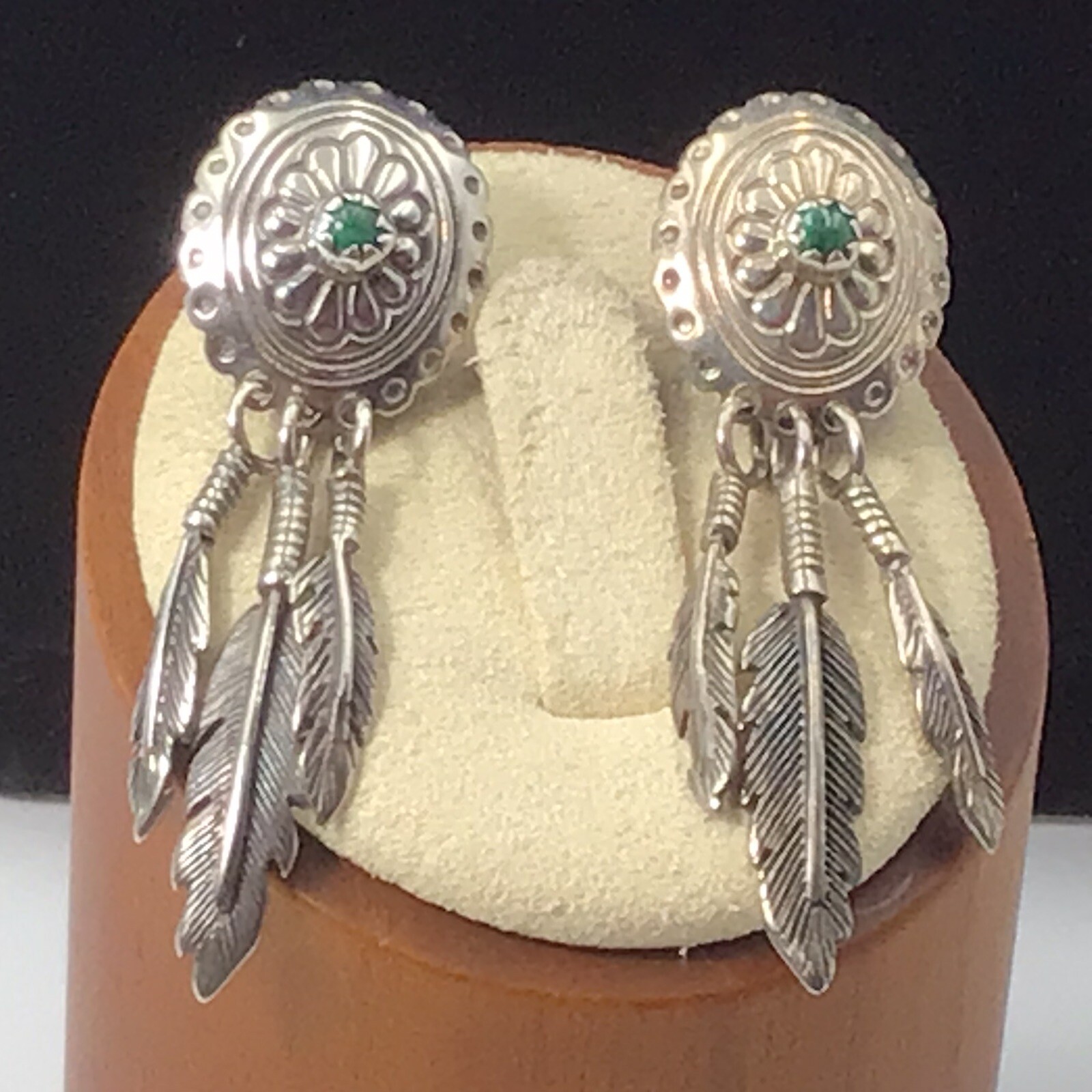 Concho Shell And Feather Earrings Sterling Silver Native Unsigned ...