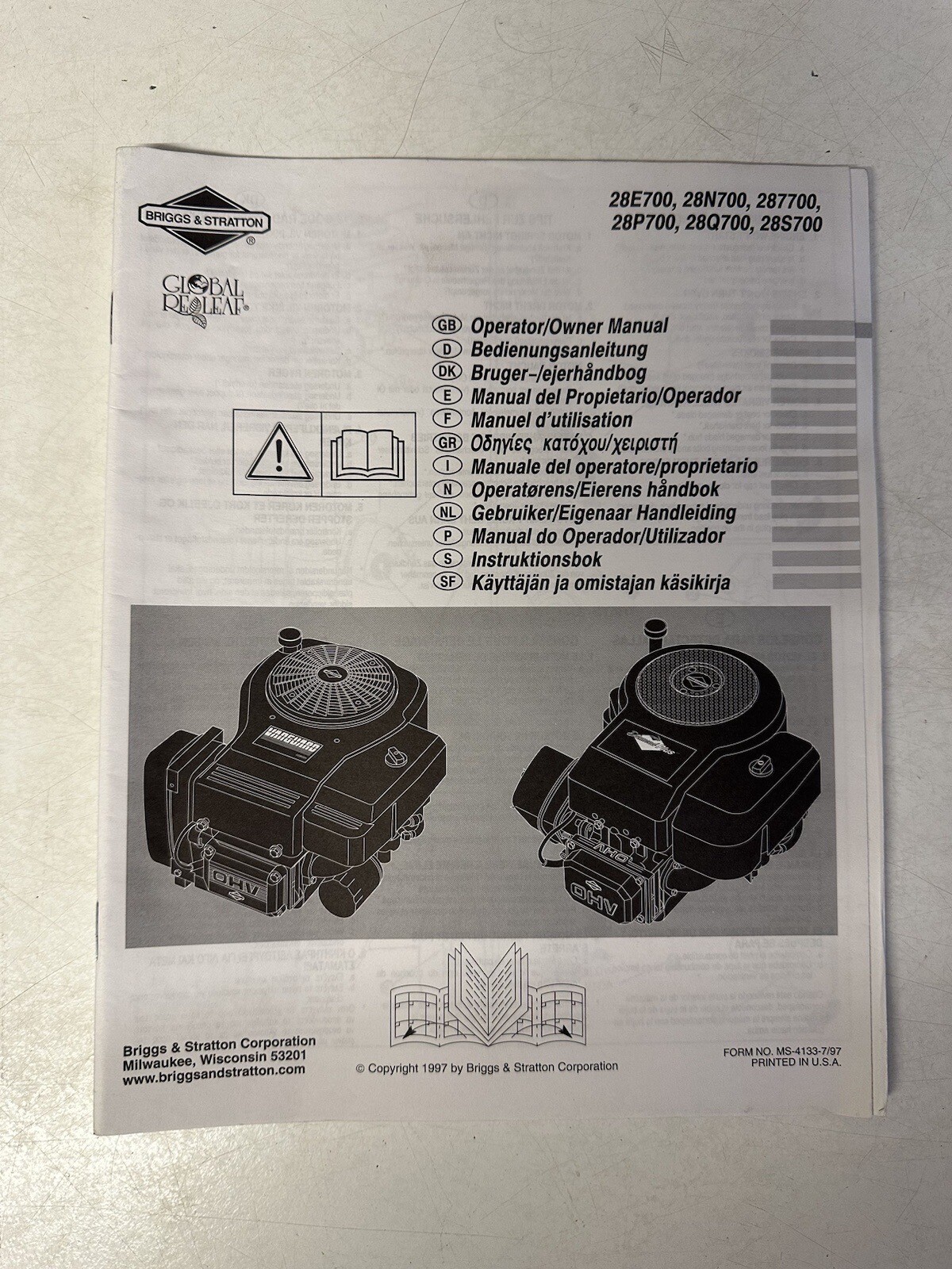 Briggs&Stratton Motor Betriebsanleitung 28E700 28N700 287700 28P700 ...